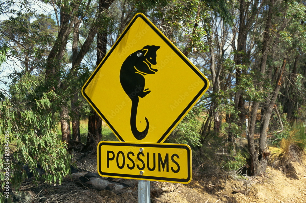 Possums road sign near Dunsborough, Western Australia Stock Photo ...