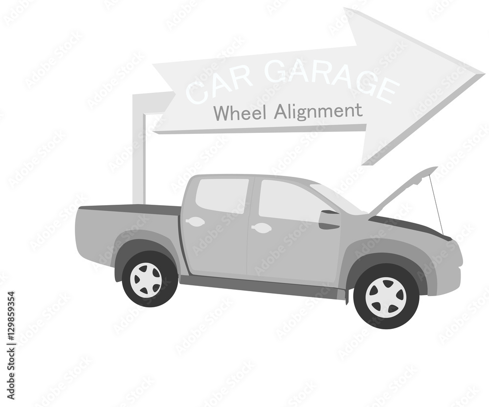 Car garage and wheel alignment vector silhouette on a white background ...