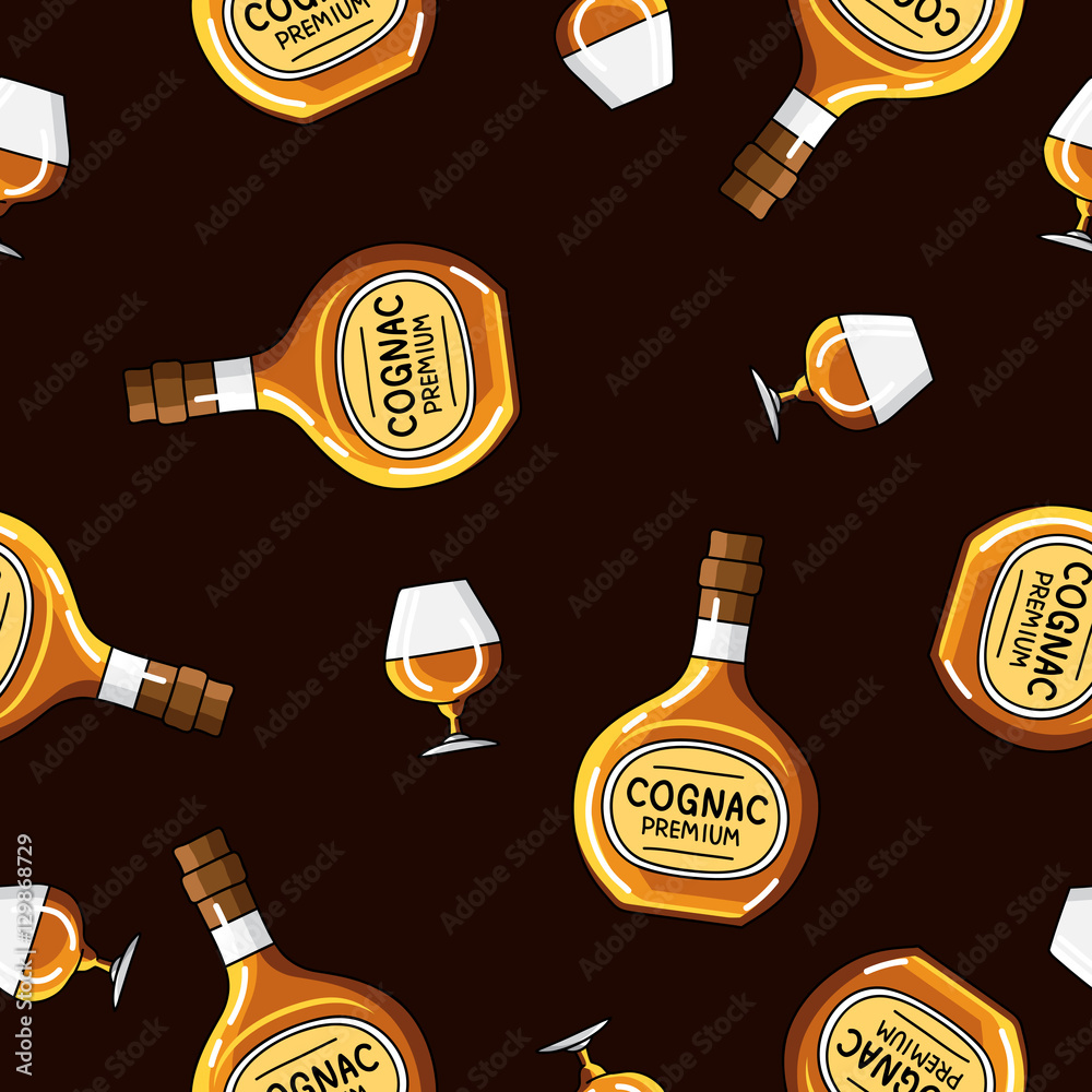 Seamless vector pattern of brandy bottles and glasses Stock Vector ...