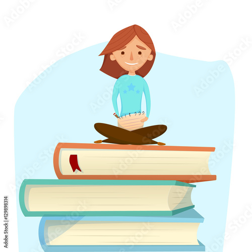 Teen Girl Reading Book Clip Art