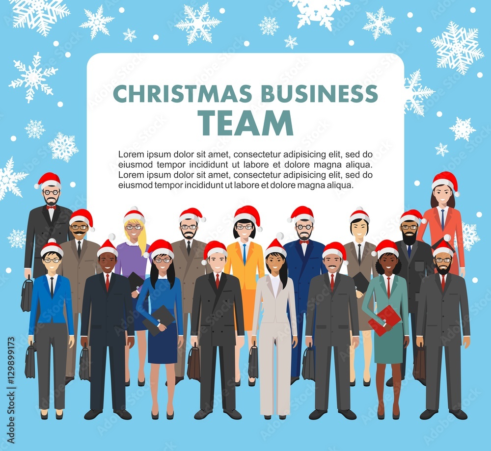 Christmas business team. Group of business men and women standing ...