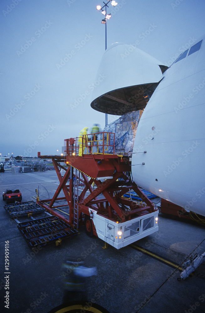 Freight loading onto Boeing 747 cargo aircraft Melbourne Australia ...