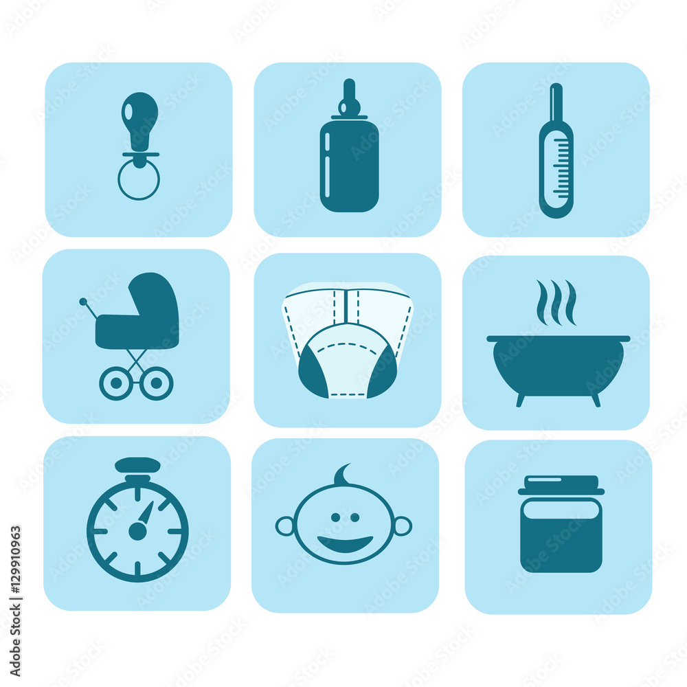 Things needed for baby blue icons Stock Illustration | Adobe Stock