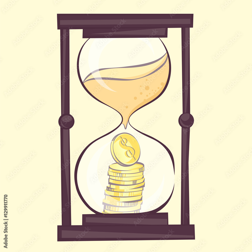 Time is money concept, hourglass cartoon illustration with dollar ...