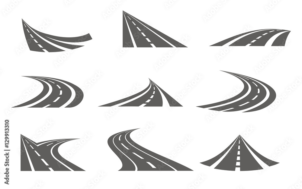 Monochrome Curvy Roads Set Stock Vector | Adobe Stock