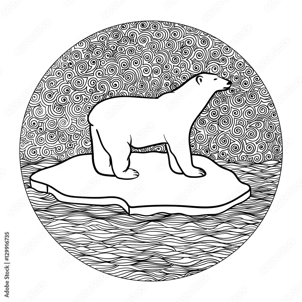 stylized Polar Bear illustration in zentangle doodle style, ethnic ...