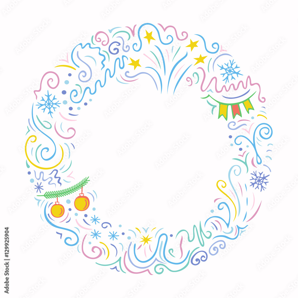 Christmas border with doodle style line drawing. Stock Vector | Adobe Stock