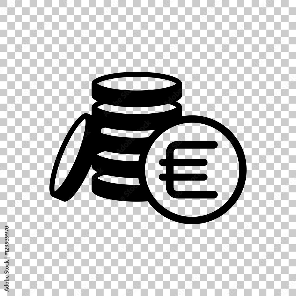 money coins euro icon. Black icon on transparent background. Stock ...