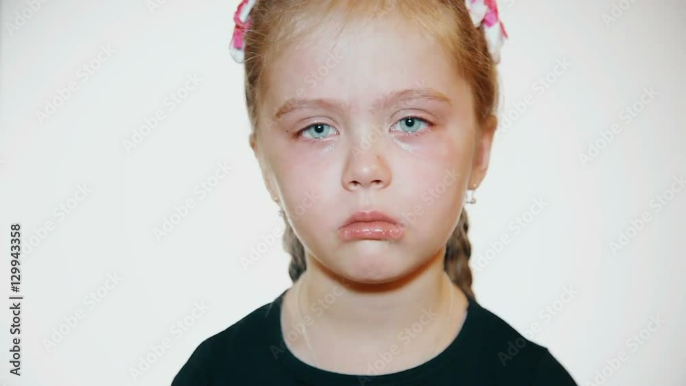 Child crying - a little girl crying against a white background Stock ...