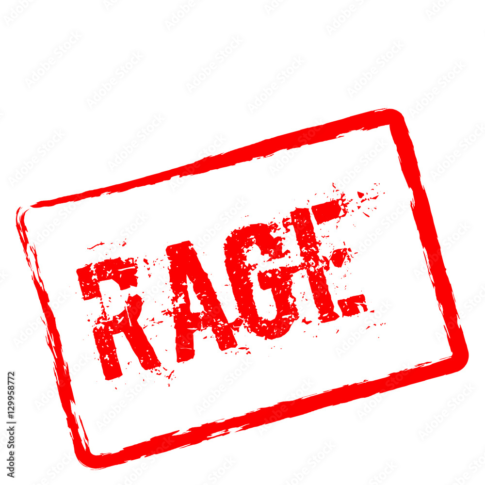 Rage red rubber stamp isolated on white background. Grunge rectangular ...
