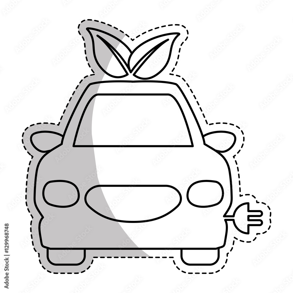 sticker of car with electric plug icon over white background. eco ...