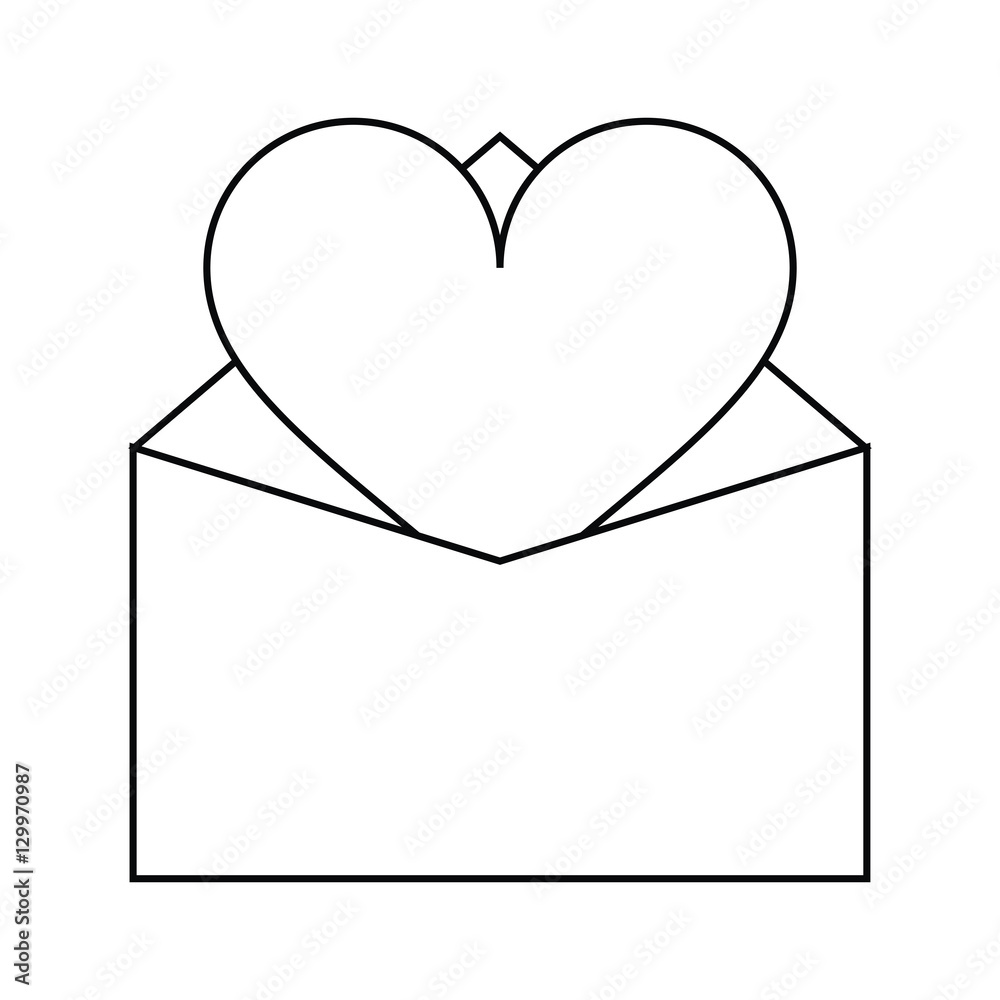 valentines day romantic mail heart envelope open outline vector ...