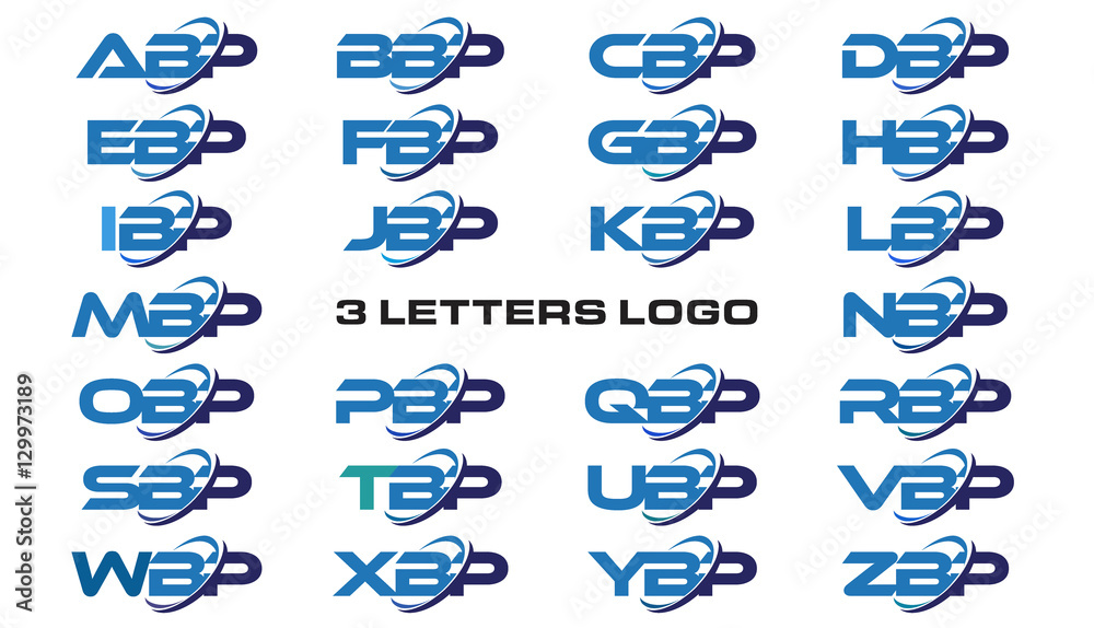 3 letters modern generic swoosh logo ABP, BBP, CBP, DBP, EBP, FBP, GBP ...