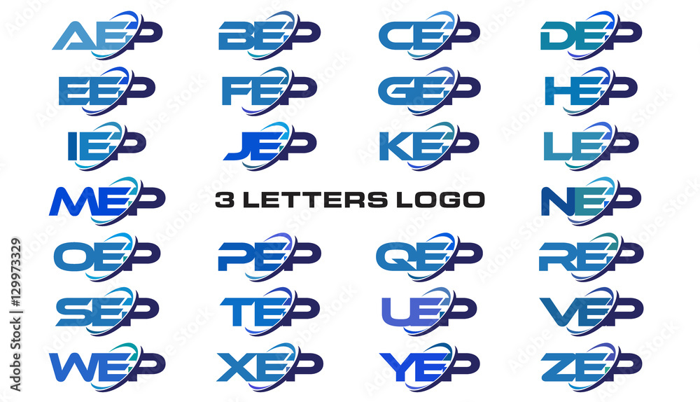 3 letters modern generic swoosh logo AEP, BEP, CEP, DEP, EEP, FEP, GEP ...