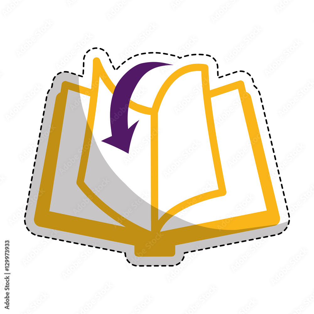 sticker of book with download arrow icon over white background ...