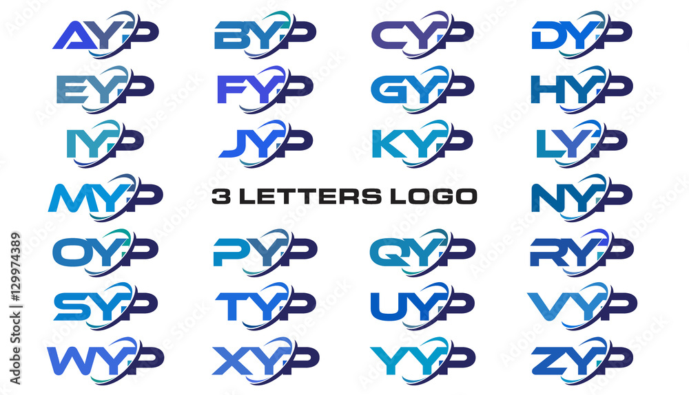 3 letters modern generic swoosh logo AYP, BYP, CYP, DYP, EYP, FYP, GYP ...