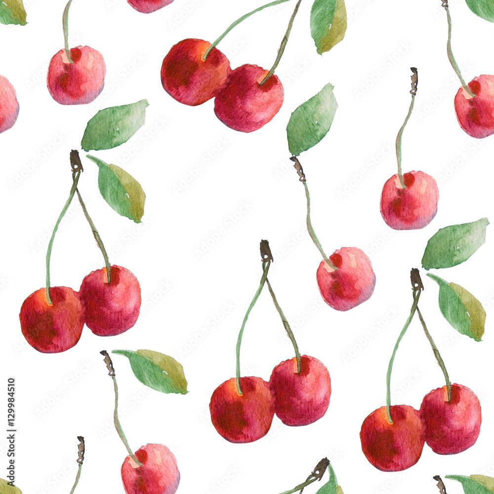 Seamless background with stylized cherry Stock Photo | Adobe Stock