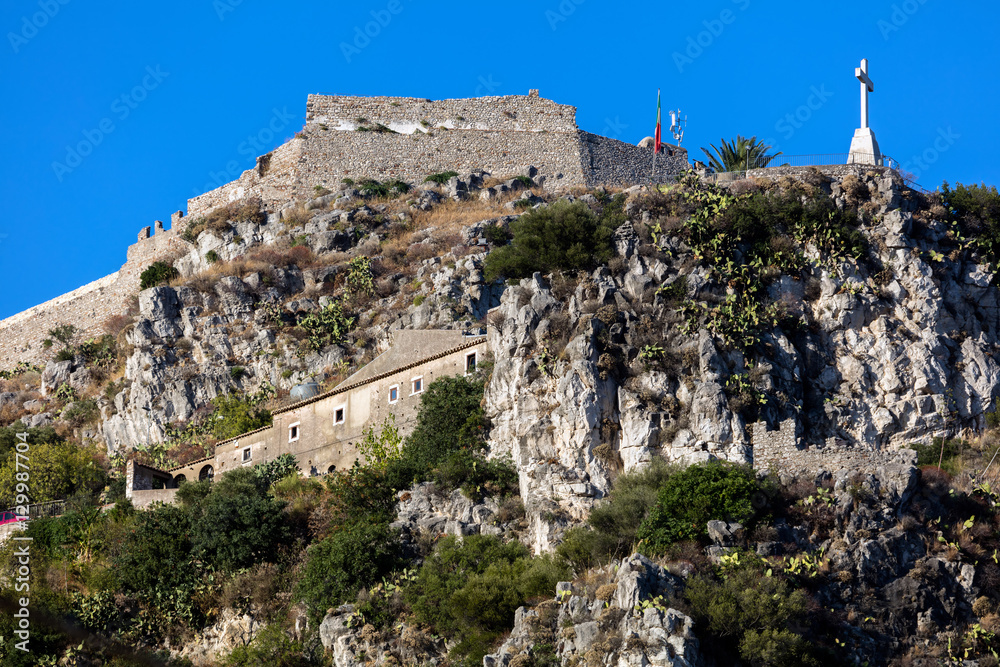 Saracen castle in Taormina, Sicily, Italy, built by the Muslims in the ...