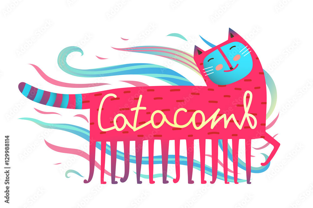 Cat and comb humorous cartoon design catacomb lettering Stock ...