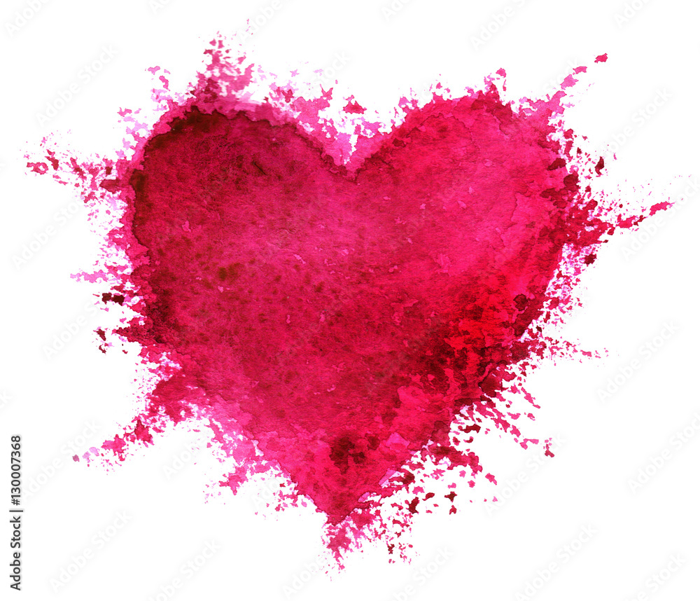 Pink heart splash isolated on white background in watercolor Stock ...