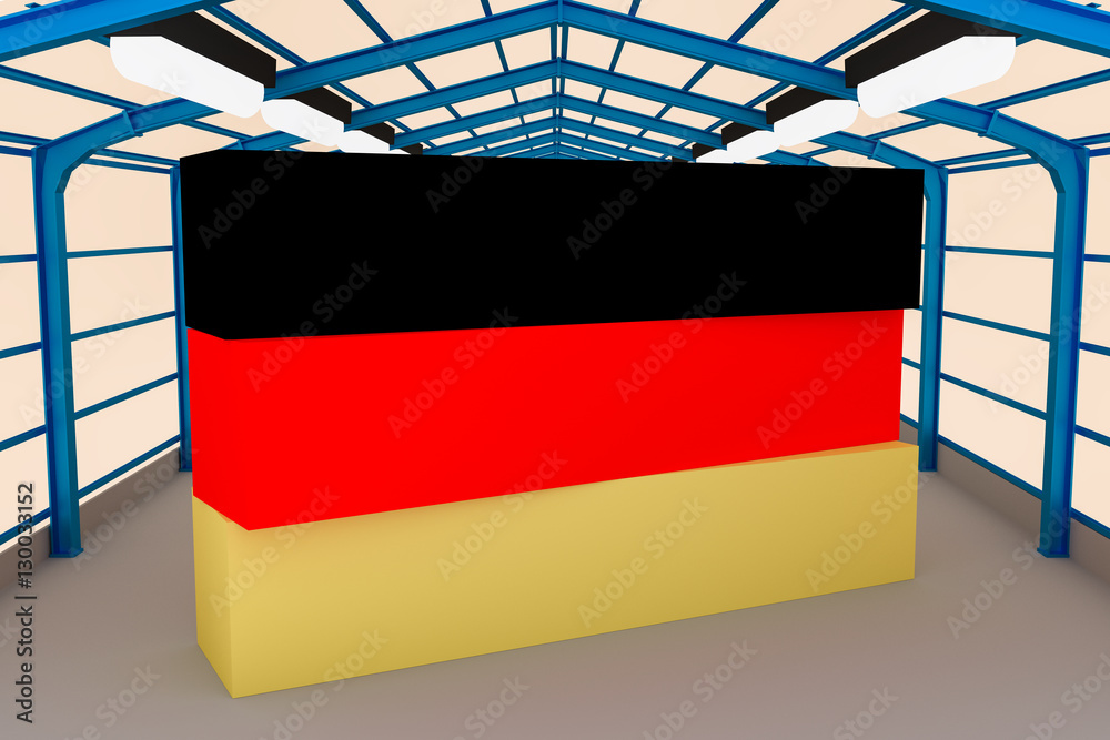 Warehouse with cuboid in German National color, 3D illustration ...