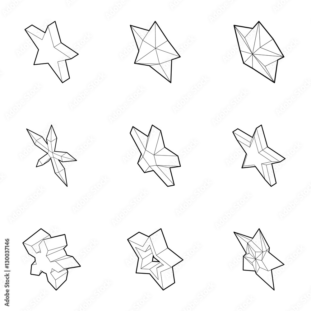 Star figure icons set. Outline illustration of 9 star figure vector ...