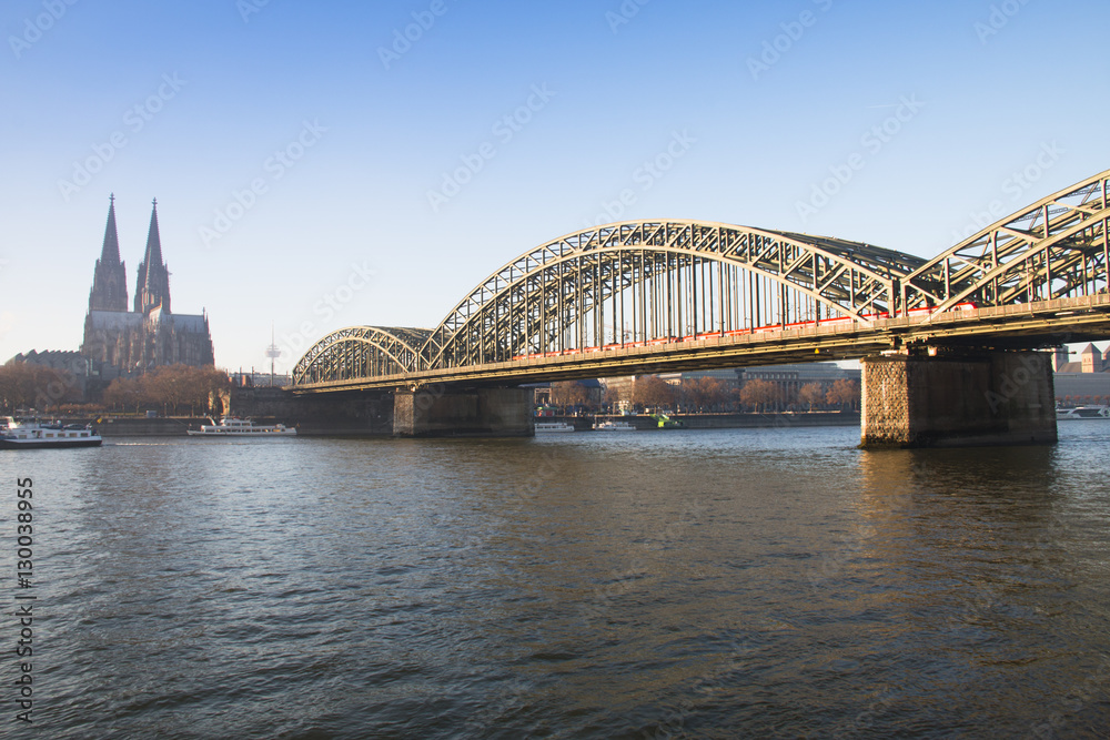 View over Cologne in Germany with the famous bridge over the Rhine ...