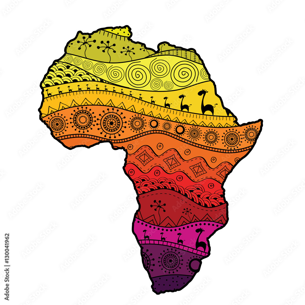 Textured vector map of Africa. Hand-drawn ethno pattern, tribal ...