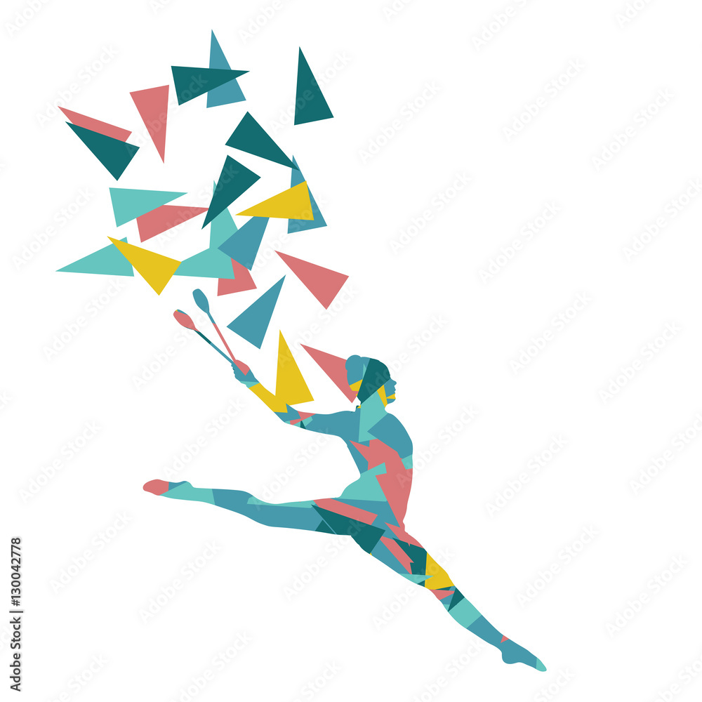 Rhythmic gymnastics woman performance with clubs vector abstract Stock ...
