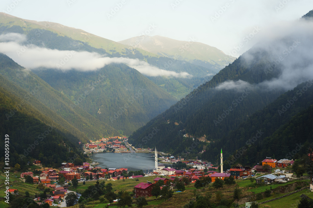 Lakeside mosque, Uzungol alpine resort, Black Sea Coast area, Trabzon ...