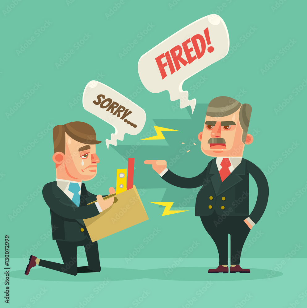 Fired Office Worker Angry Boss Character Vector Flat Cartoon