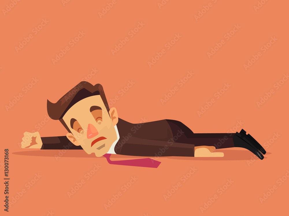 Hard work. Office worker character lying on the floor. Vector flat ...