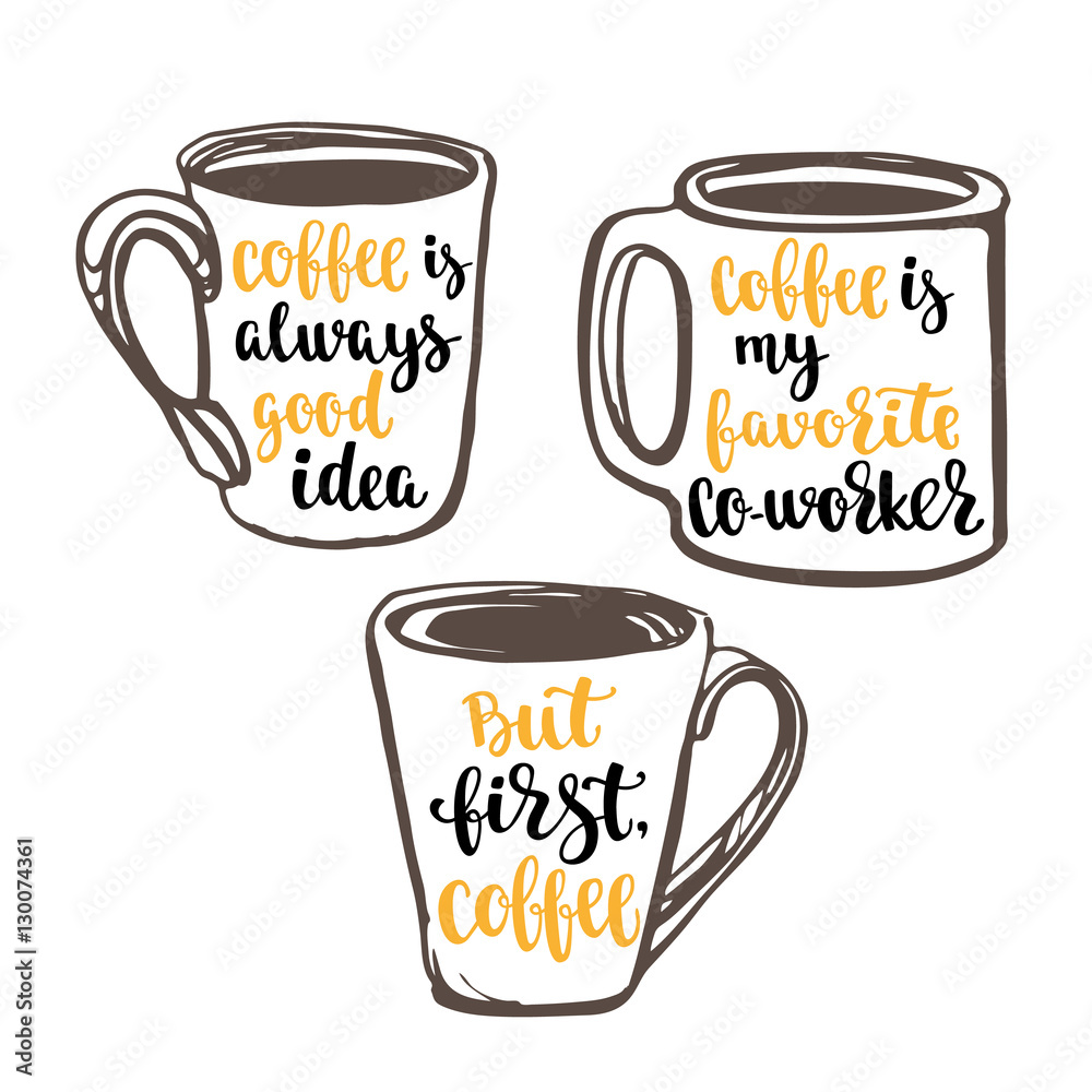 Lettering on cup shape set. Coffee quote. Stock Vector | Adobe Stock