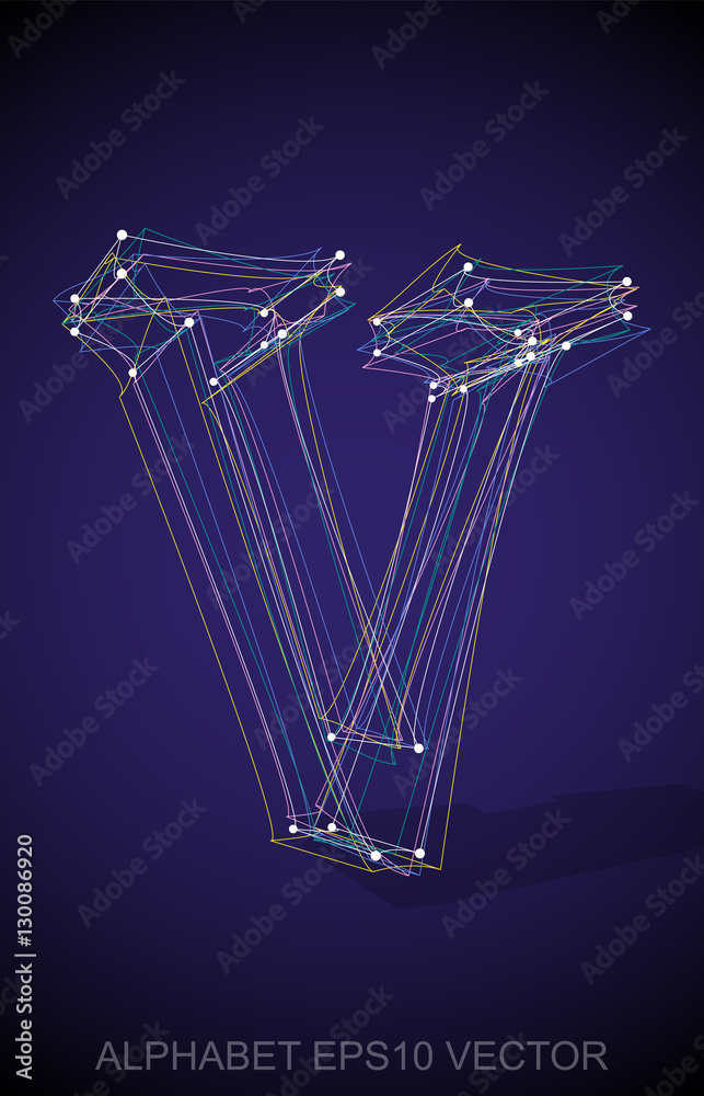 Vector illustration of a Multicolor sketched V. Hand drawn 3D V. Stock ...