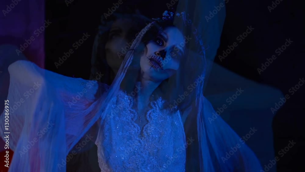 Horror scene from the film with dead girl in white wedding dress and ...