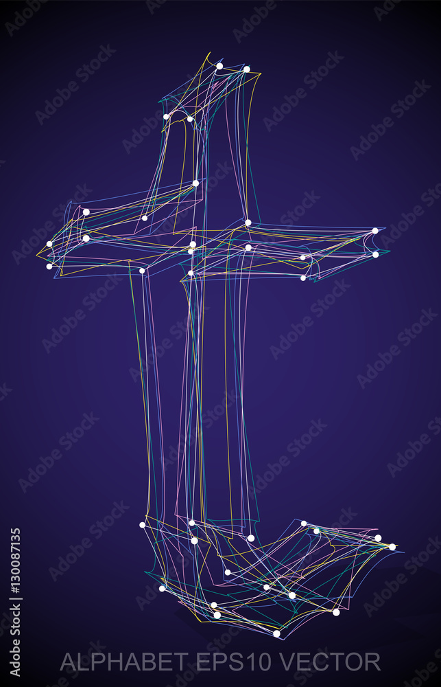 Vector illustration of a Multicolor sketched T. Hand drawn 3D T. Stock ...