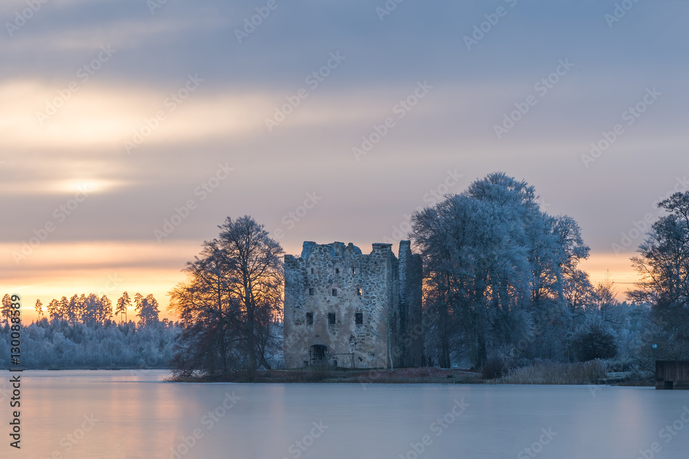 Medieval Castle by a Lake in Winter Stock Photo | Adobe Stock