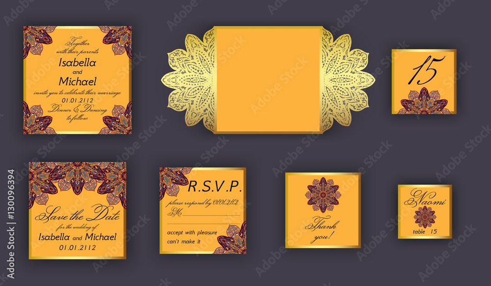 Vintage wedding invitation design set include Invitation card, Save the ...