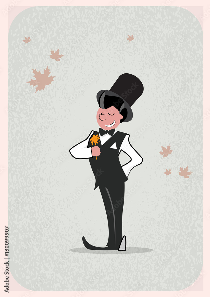 Cartoon Gentleman Wear Retro Suit Man Vintage Style Flat Vector ...