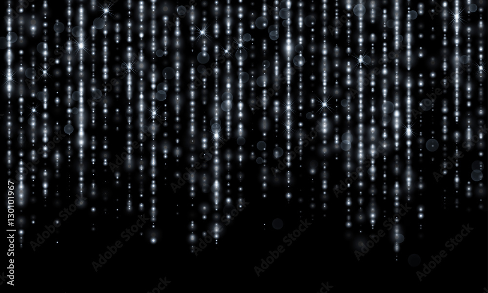 Silver lines tinsel threads of gold glitter rain sparkling particles ...