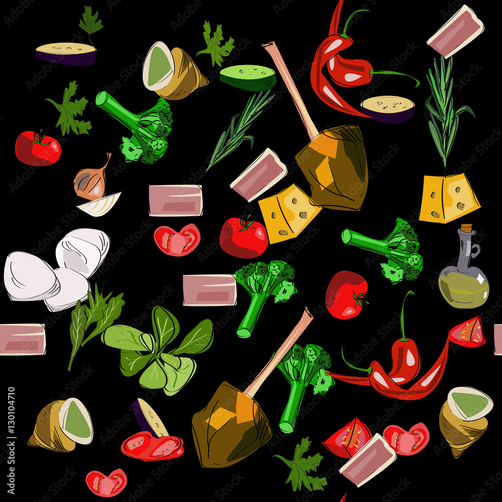 Seamless background with food logo. Menu pattern. Vector Illustration ...