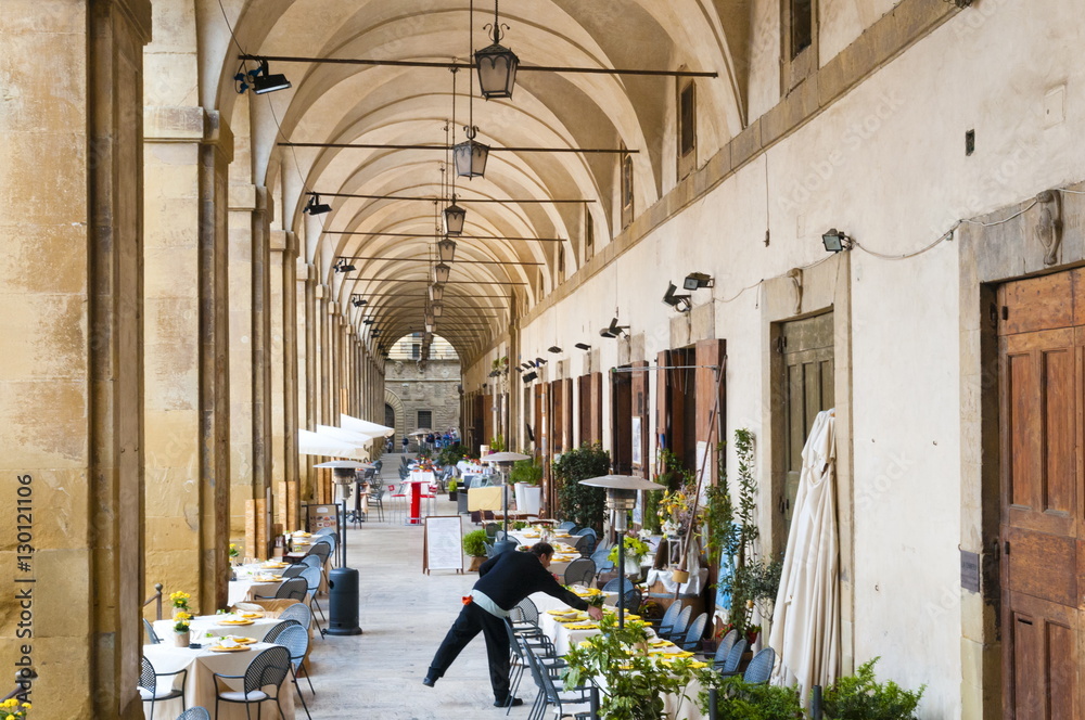 Restaurants at Loggia of Vasari, Piazza Vasari or Piazza Grande, Arezzo ...