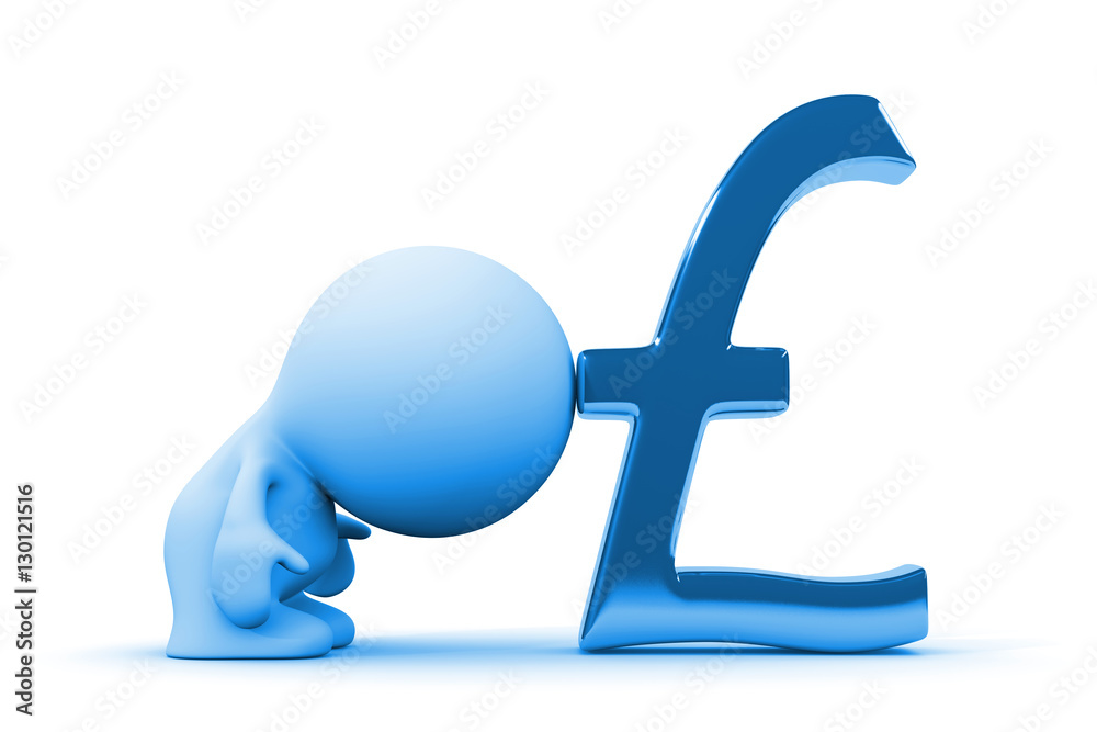 human person leaning on a huge blue pound sign Stock Illustration ...