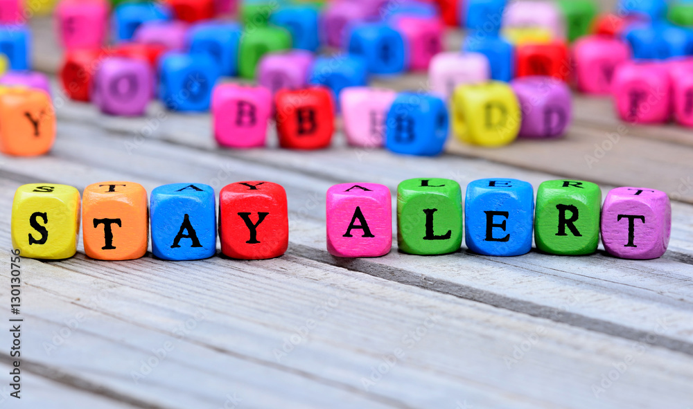 Stay alert words on table Stock-Foto | Adobe Stock