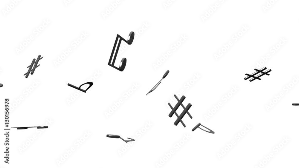 Black Musical Notes On White Background. Loop able 3DCG render ...