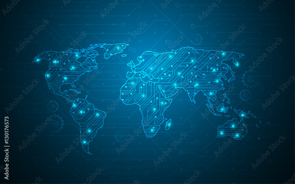 world map digital tech circuit background Stock Illustration | Adobe Stock