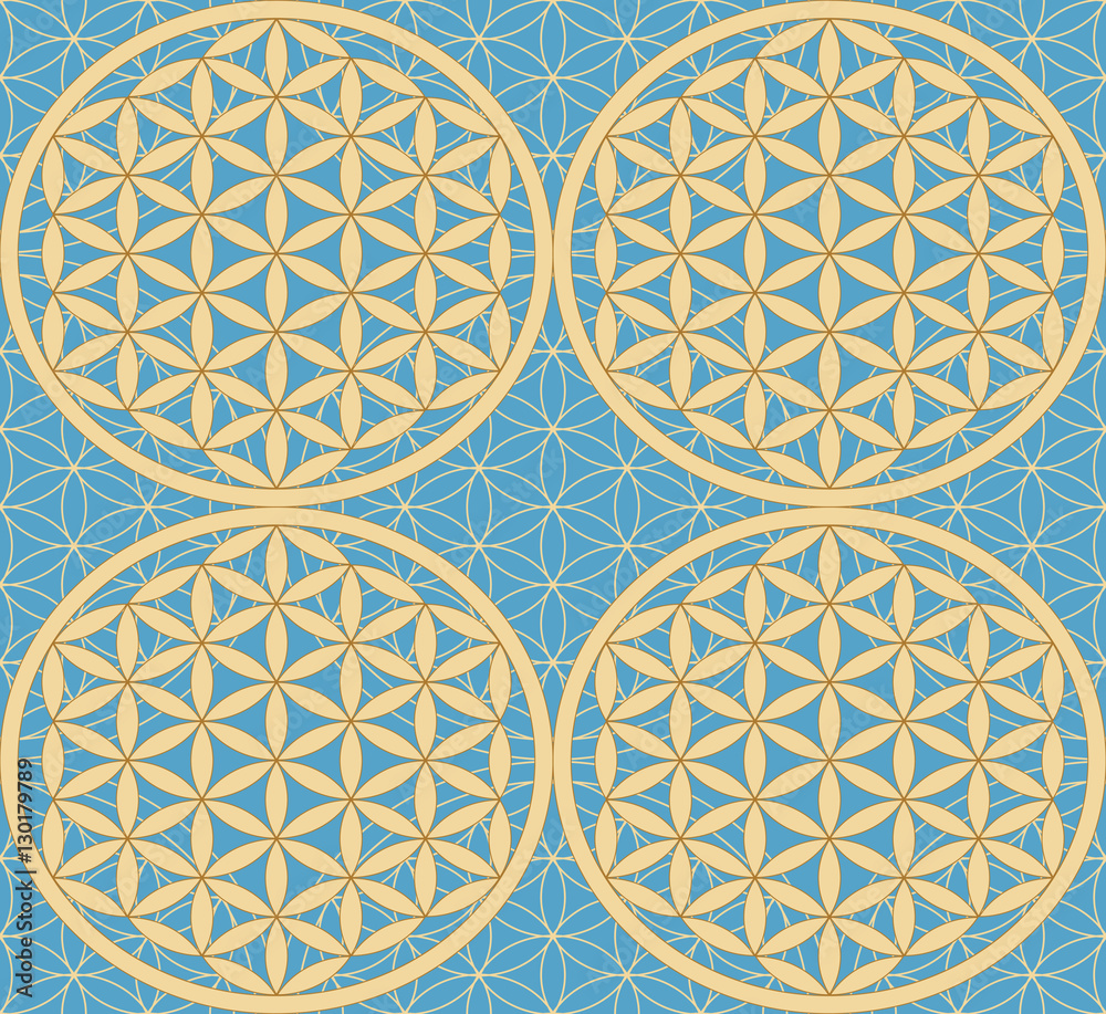 Seamless pattern with a symbol of the Flower of Life. Bold Gold on ...