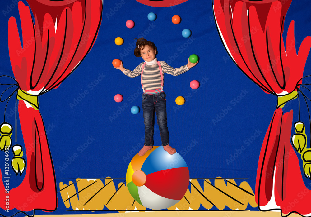 little girl juggles colored balls in a circus Stock Photo | Adobe Stock
