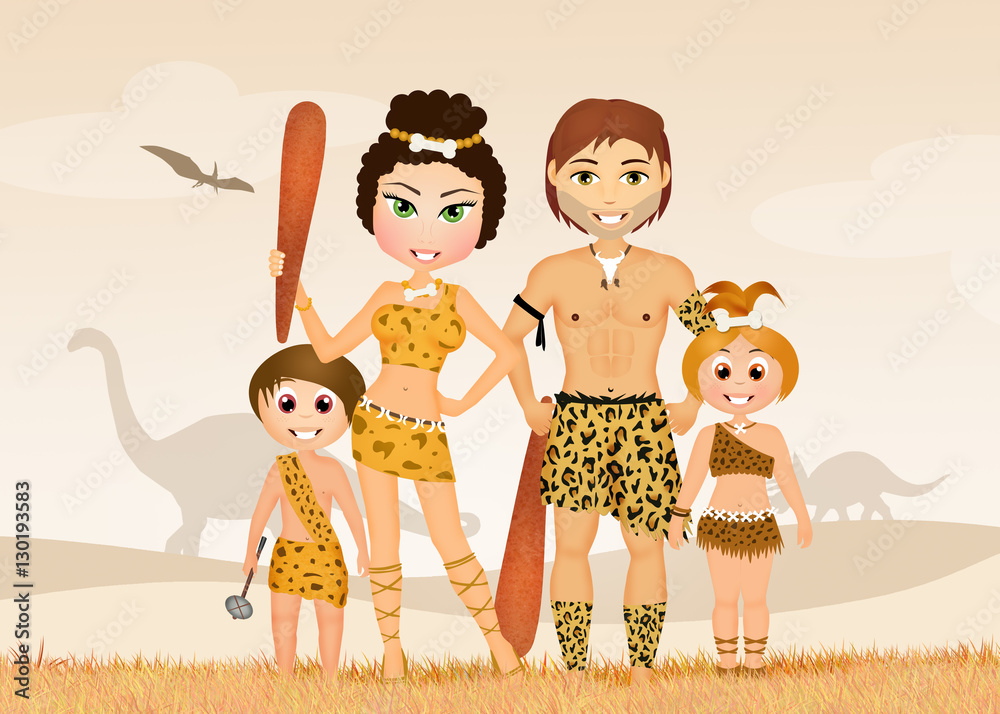 prehistoric family Stock Illustration | Adobe Stock