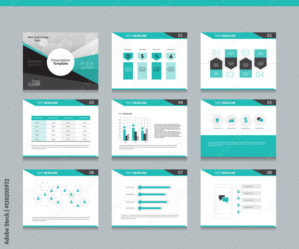 Page layout design template for business presentation page with page ...